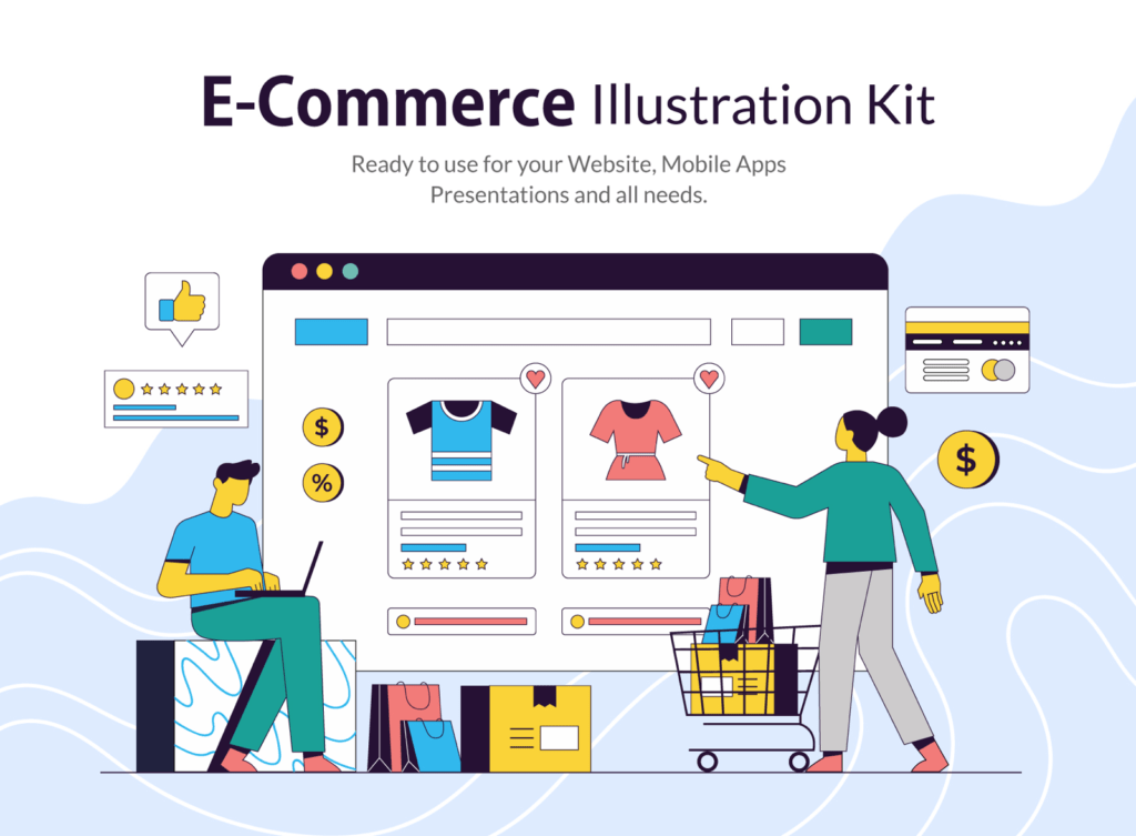 Free E-Commerce Illustration Kit illustrations Vectors SVGs and PNGs